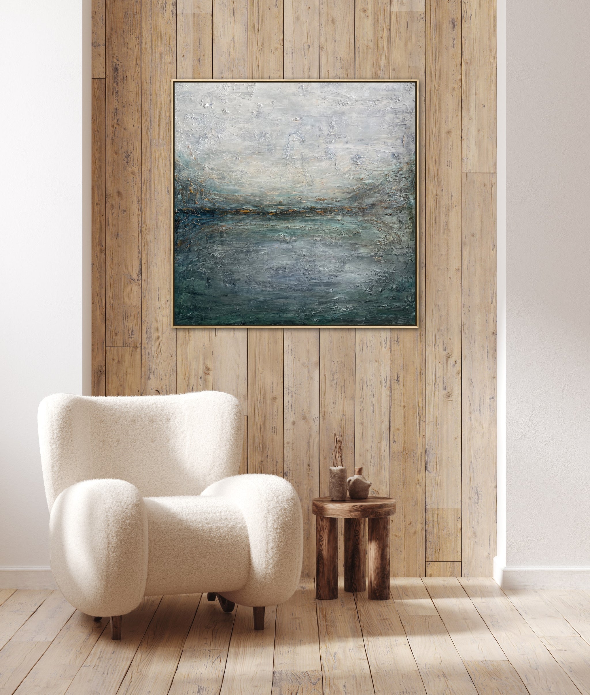 Large blue abstract landscape painting – Ashley Alexandra Art
